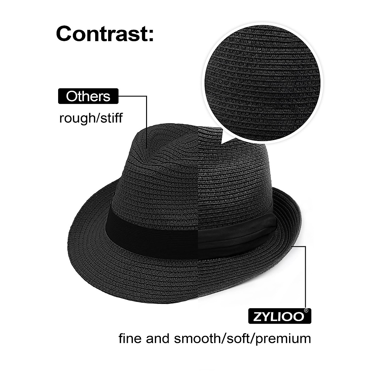 Zylioo XXL Oversize Straw Trilby Hat,Big and Tall Short Brim Panama Hats,Roll Up Summer Fedora Hat
