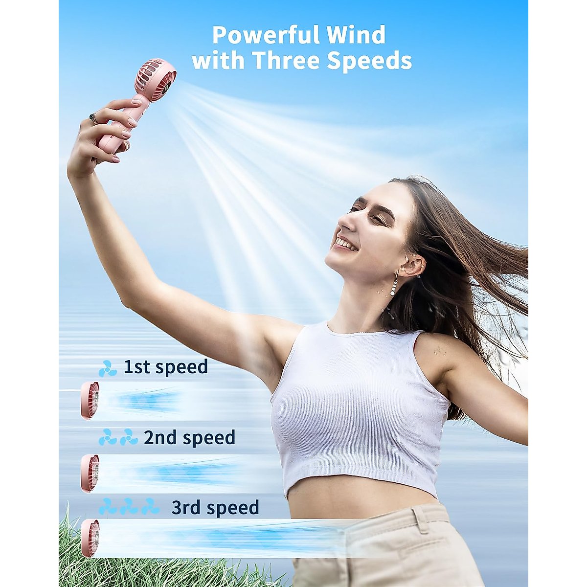 Handheld Fan with 𝗪𝗶𝗿𝗲𝗹𝗲𝘀𝘀 Charging Base, 3 Speeds Portable Fan with Digital Display, 2000mAh Battery Operated Hand Held Fan, Handheld/Desk 2 in 1 Personal Fan Lash Fan Makeup Fan (Pink)