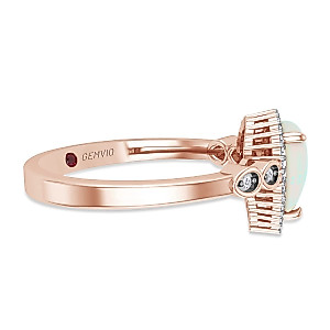 GEMVIO Collection 1 Carat CT 8X6MM Pear Cut Natural White Opal Gemstone & Diamond Halo Teardrop Engagement Ring In 14K Rose Gold Over Sterling Silver Anniversary Wedding Band Ring(1 Cttw)-6