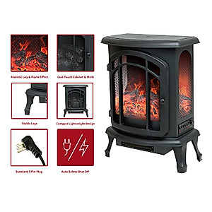 FLAME&SHADE Electric Fireplace Stove for Indoor use, 24 inch Portable Freestanding Space Heater with Remote
