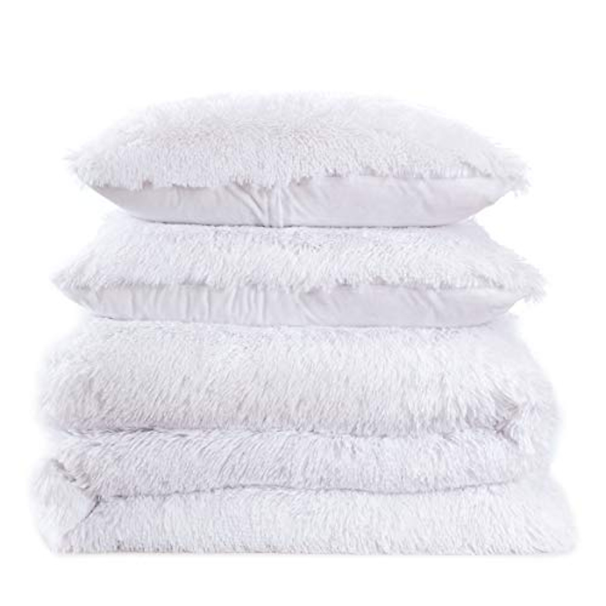 Sweet Home Collection Plush Shaggy Comforter Set Ultra Soft Luxurious Faux Fur Decorative Fluffy Crystal Velvet Bedding with 2 Shams, Queen, White