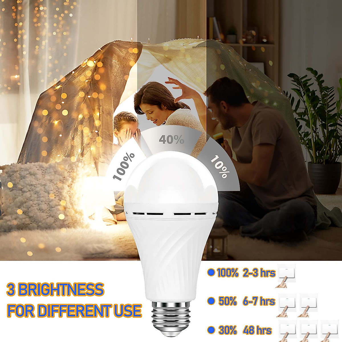 Neporal LITE Emergency Rechargeable Light Bulbs A19, Light Up to 48 hrs, Battery Operated Light Bulb, 5000K E26 LED Bulb, Emergency Lights for Home Power Failure