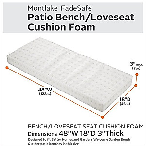 Classic Accessories 48 x 18 x 3 Inch Patio Bench/Settee Cushion Foam,White