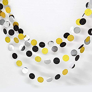 Decor365 Gold Back Circle Dots Garland Streamers Party Decorations Glitter Black Hanging Streamer Banner Backdrop Decoration for Birthday/Wedding/New Year/Gruaduation