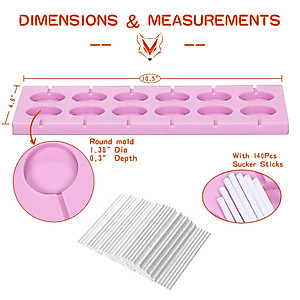 V-fox 2x12-Capacity Round Chocolate Hard Candy Silicone Lollipop Molds with 140 count Lollypop Sucker Sticks for Halloween Christmas Parties