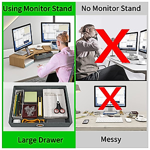 WESTREE Dual Monitor Stand Riser with Drawer-Monitor Stand Riser for 2 Monitors, Adjustable Length and Angle, 2 Phone Hold,Desktop Organizer Stand for Computer/Laptop/PC/Printer