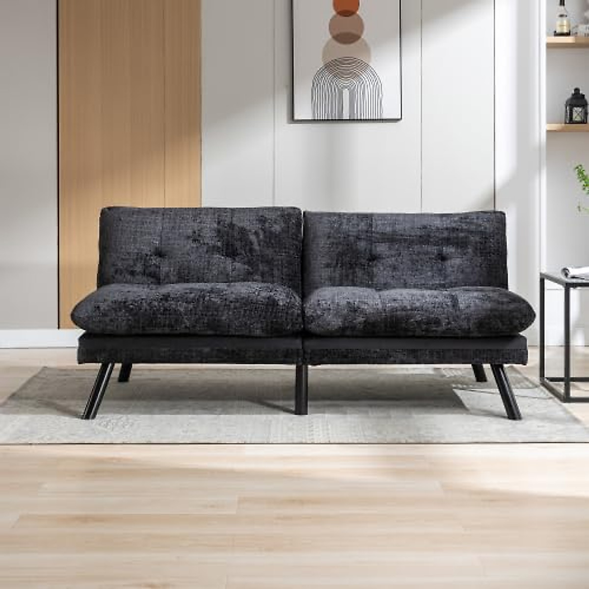 Ochangqi Convertible Futon Sofa Bed with Metal Legs, Adjustable Loveseat Futon Bed Lounge Couch, Futon Sets for Compact Living Space, Single Apartment (Black)