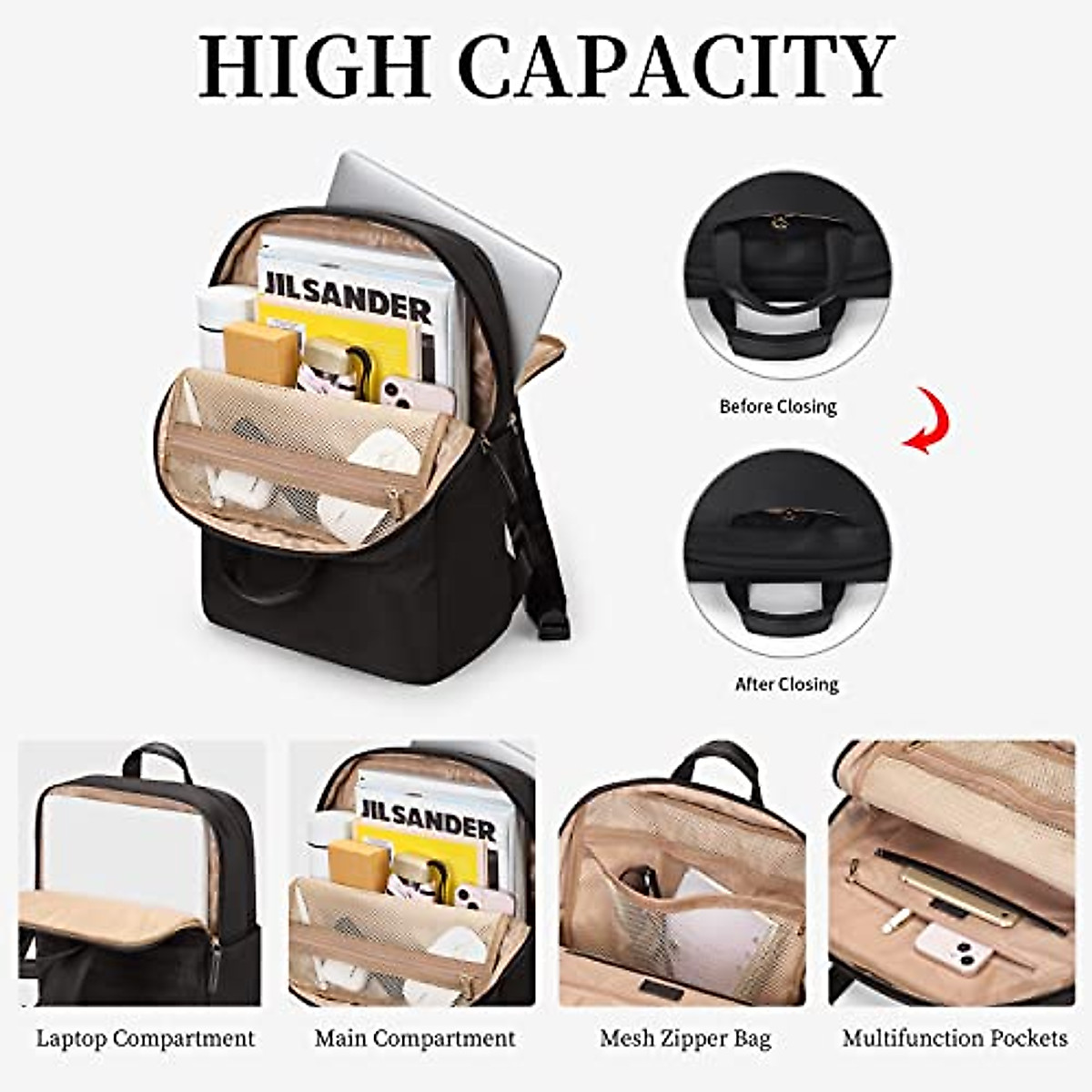 GOLF SUPAGS Travel Laptop Backpack for Women Anti Theft Slim Durable College Bookbag Business Computer Bag Fit 15.6 Inch Notebook (Black, 15.6 Inch)