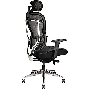 Oak Hollow Furniture Aloria Series Office Chair Ergonomic Executive Computer Chair Genuine Leather Seat Cushion, Mesh Back Adjustable Lumbar Support Swivel Tilt High-Back (Black, Tall, Headrest)