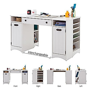 South Shore Artwork Craft Table with Storage, Pure White
