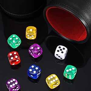 6 Pieces Dice Cup PU Leather Felt Lining Quiet Shaker with 30 Dices Compatible with Craps Backgammon Game (Black)