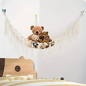 Stuffed Animal Net or Hammock, Mesh Hanging Stuffed Animal Storage Net for Plushies, Squishmallow Net Hardware Included, White, Stretches up to 55 Inches, 1 Pack