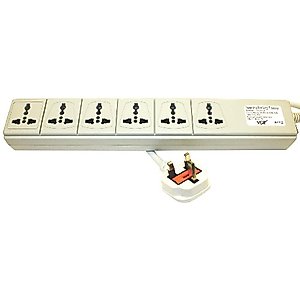VCT Electronics UP600UK Universal Power Strip 6-Outlets 100-volt - 220-volt/250-volt and 3750-watt Surge Protector and Window Shutters with UK Plug