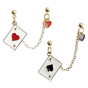 ANDPAI Unique Funny 18K Gold Plated Hypoallergenic Poker hearts and spades A Ace Playing Cards Dangle Drop Stud Earrings For Women Gambling Casino Jewelry Gift (Gold 4)