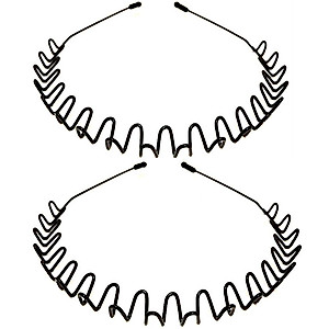 WantGor Metal Headbands, 2 Pack Fashion Unisex Black Hairband Spring Wave Non Slip Sports Headwear Hair Hoop Hair Accessories (2 Pack)