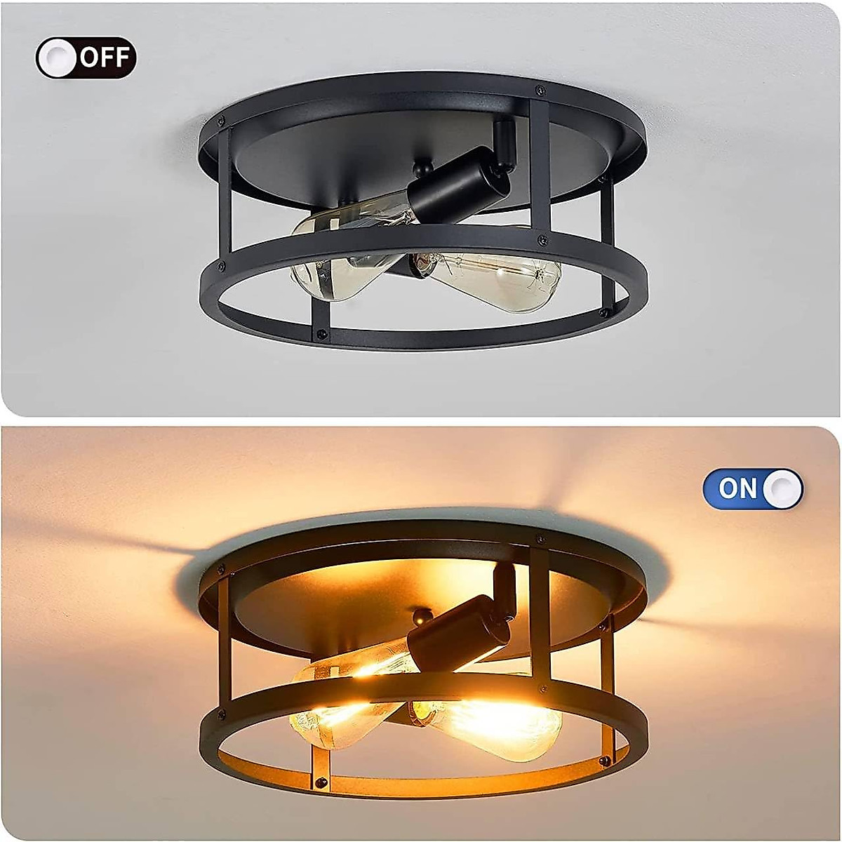 ZTGJMN 2 Light Fixtures Ceiling Mount, 13 Inch Matte Black Industrial Flush Mount Ceiling Light for Farmhouse, Light Fixtures Ceiling for Kitchen Entryway Bedroom Hallway,E26 Base