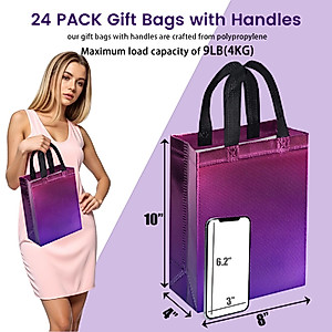 Shindel 6PCS Gift Bags with Handles, Reusable Gift Bags with Iridescent Finish 8"x4"x10" Gradient Purple Party Favor Bags for Birthdays Goodies Treat
