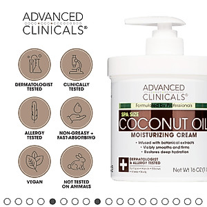 Advanced Clinicals Coconut Body Lotion Moisturizing Cream & Face Lotion For Women & Men | Coconut Lotion | Natural Coconut Oil Cream Skin Care Moisturizer Body Butter Balm For Dry Skin, 16Oz, 2-Pack