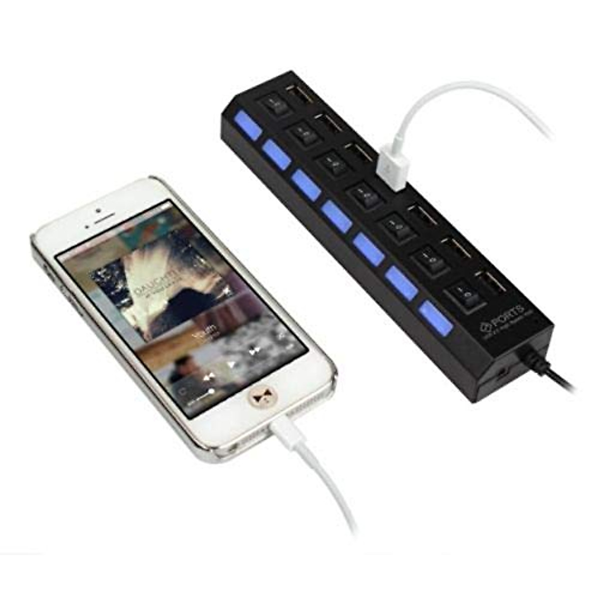 7-Port USB 2.0 Multi Charger Hub +High Speed Adapter ON/Off Switch Laptop/PC USA