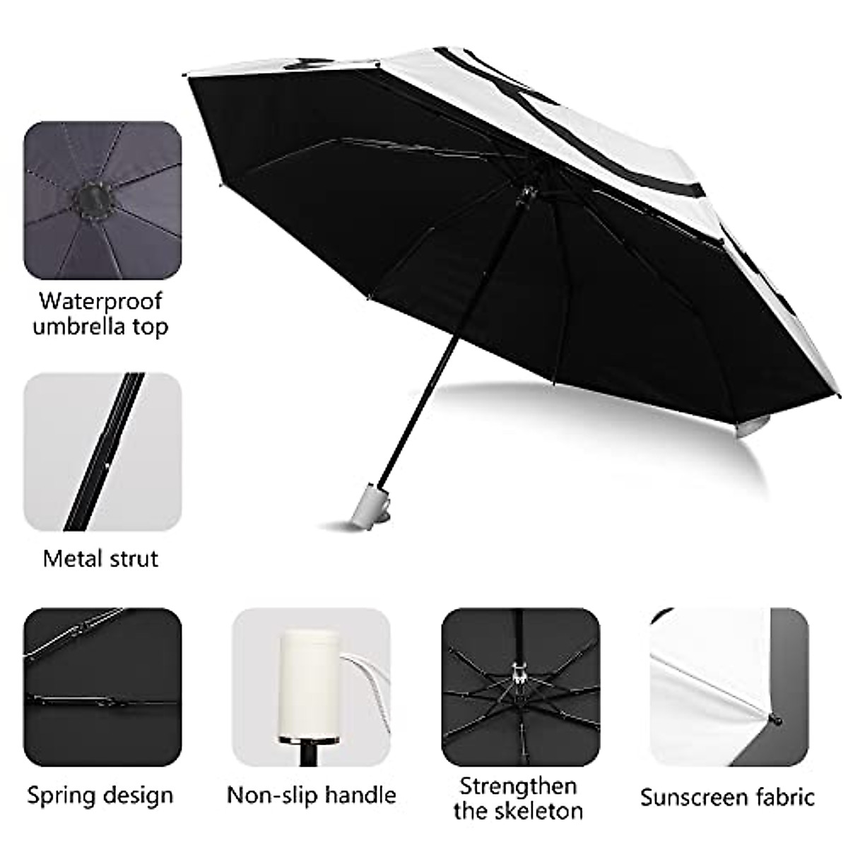 WANLIAN Umbrellas for Sun Umbrella UV Protection,Compact Travel Umbrella,Umbrella for Sun Protection Windproof Waterproof Stick Umbrella Anti-UV Protection Golf Umbrellas (White)