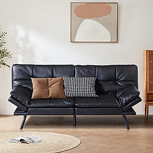 Opoiar Leather,Convertible Couch,Folding, Loveseat Sleeper Sofa Bed for Compact Living Spaces, Dorm,Office,Futon Sets Sofabed, Black-002