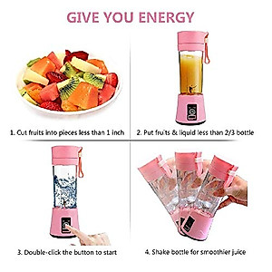 Aizbao 380ml Portable Blender, Six Blades 3D Juice 380ml cup, Small Fruit Mixer, Personal Mixer Fruit Rechargeable with USB, Mini Blender for Milk Shakes, Smoothie, Fruit Juice (new pink)