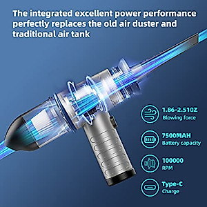 Compressed Air Duster,100000RPM Cordless Air Duster & Vacuum Cleaner 2 in 1, Portable Rechargeable Air Blower, 7500MAH Reusable Electric Air Duster- Good Replacement for Compressed Air Can