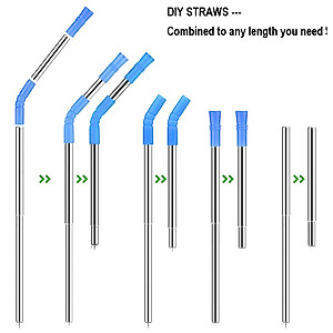 Reusable Collapsible Straw, Portable Stainless Steel Drinking Straw with Case, Straw Tip and Cleaning Brush for Travel, Party, Outdoor and Home Use (Blue Case Turqoise Tip)