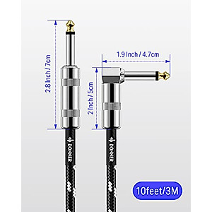 Donner Guitar Cable 10 ft, Electric Instrument Cable Bass Amp Cord for Electric Guitar Bass Amplifier Audio, 1/4" Right Angle to Straight, Black White
