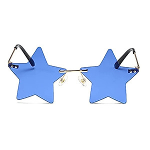ENTHYI Rimless Star shape Sunglasses Personality Sun Glasses for women/men Party glasses personality pentagram eyewears (Dark blue)