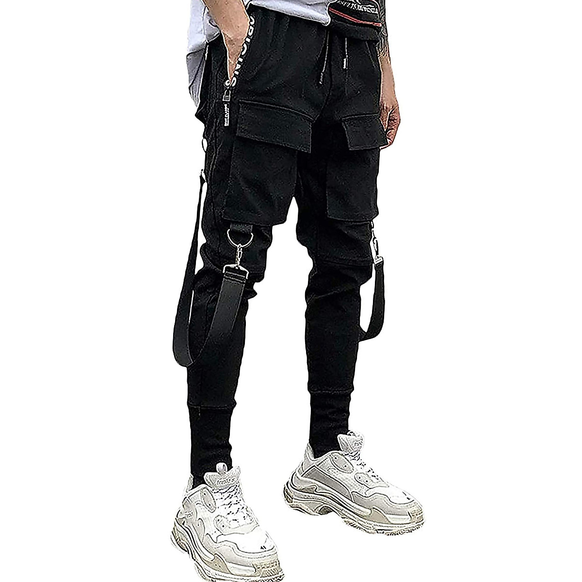 MOKEWEN Men's Multi Pocket Street Punk Hip Hop Casual Cargo Trousers Joggers Dancing Harem Pant 31-32