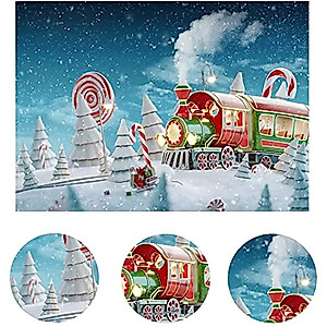 LYWYGG 7x5ft Christmas Backdrop Winter Snowy Christmas Backdrop Christmas Red Candy Train Backdrop New Year Wallpaper Family Party Decor Holiday Party Party Atmosphere Background CP-305