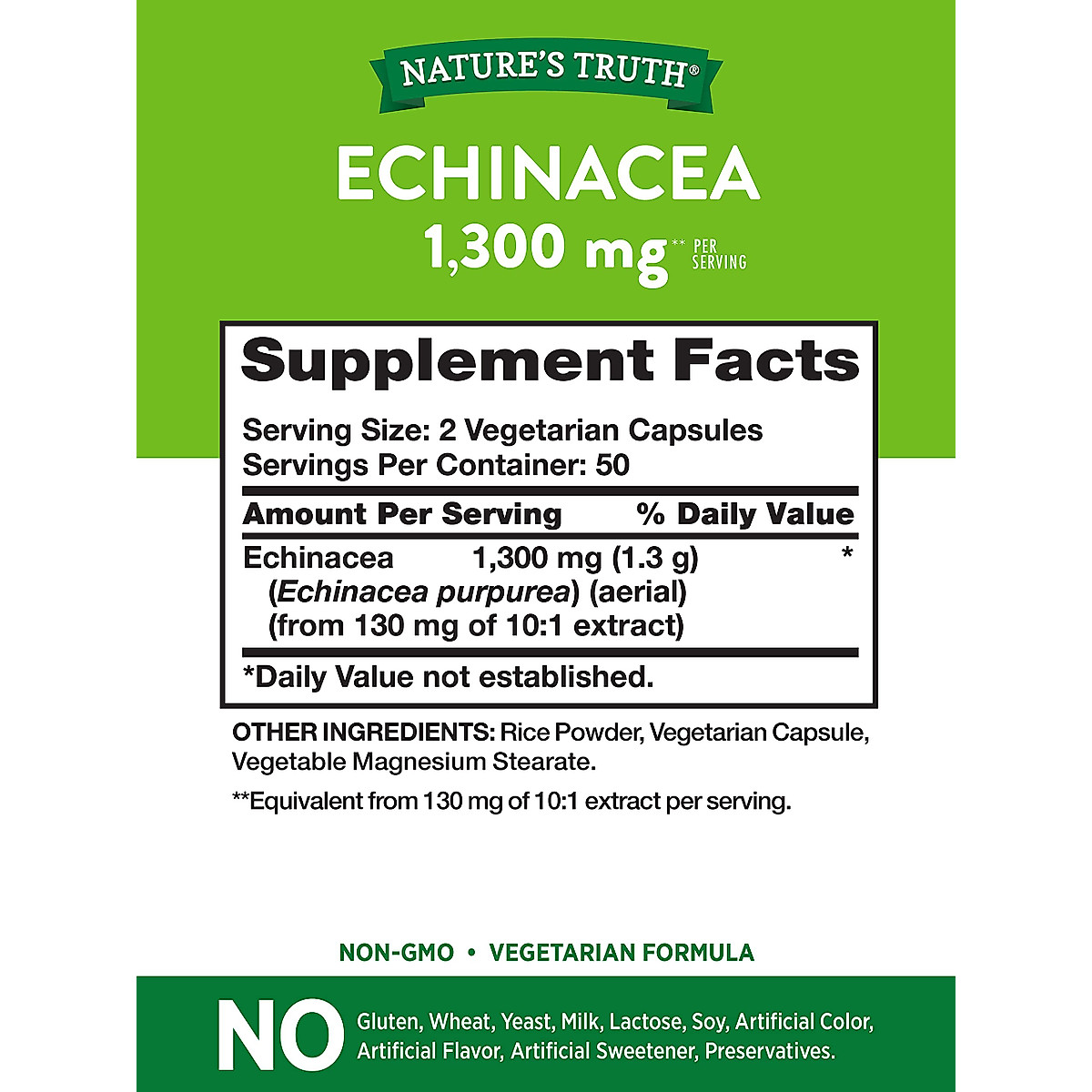 Echinacea Extract Capsules | 1300mg | 100 Count | Non-GMO & Gluten Free | by Nature's Truth