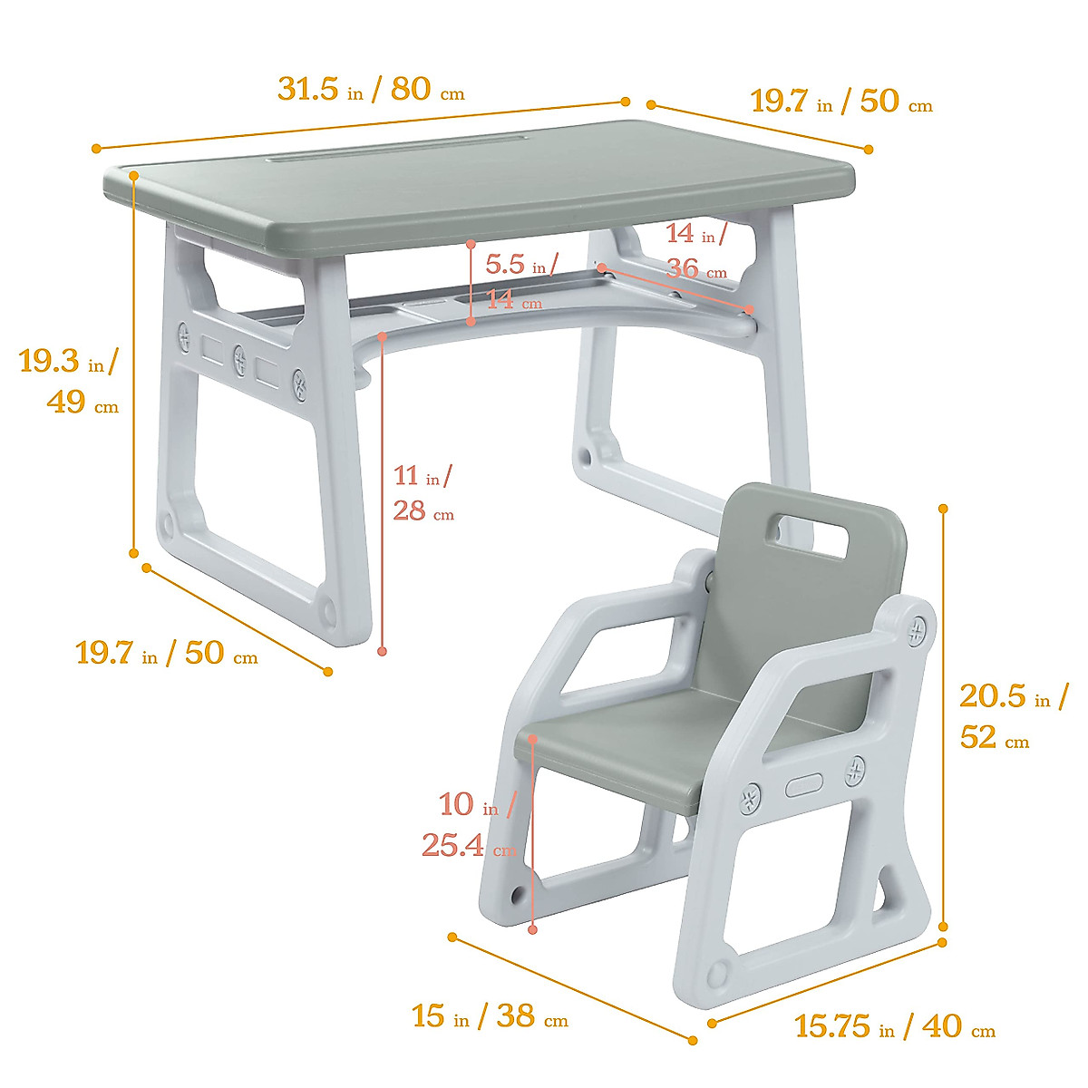 ECR4Kids Toddler Plus Desk and Chair, Kids Furniture, Grey/Light Grey