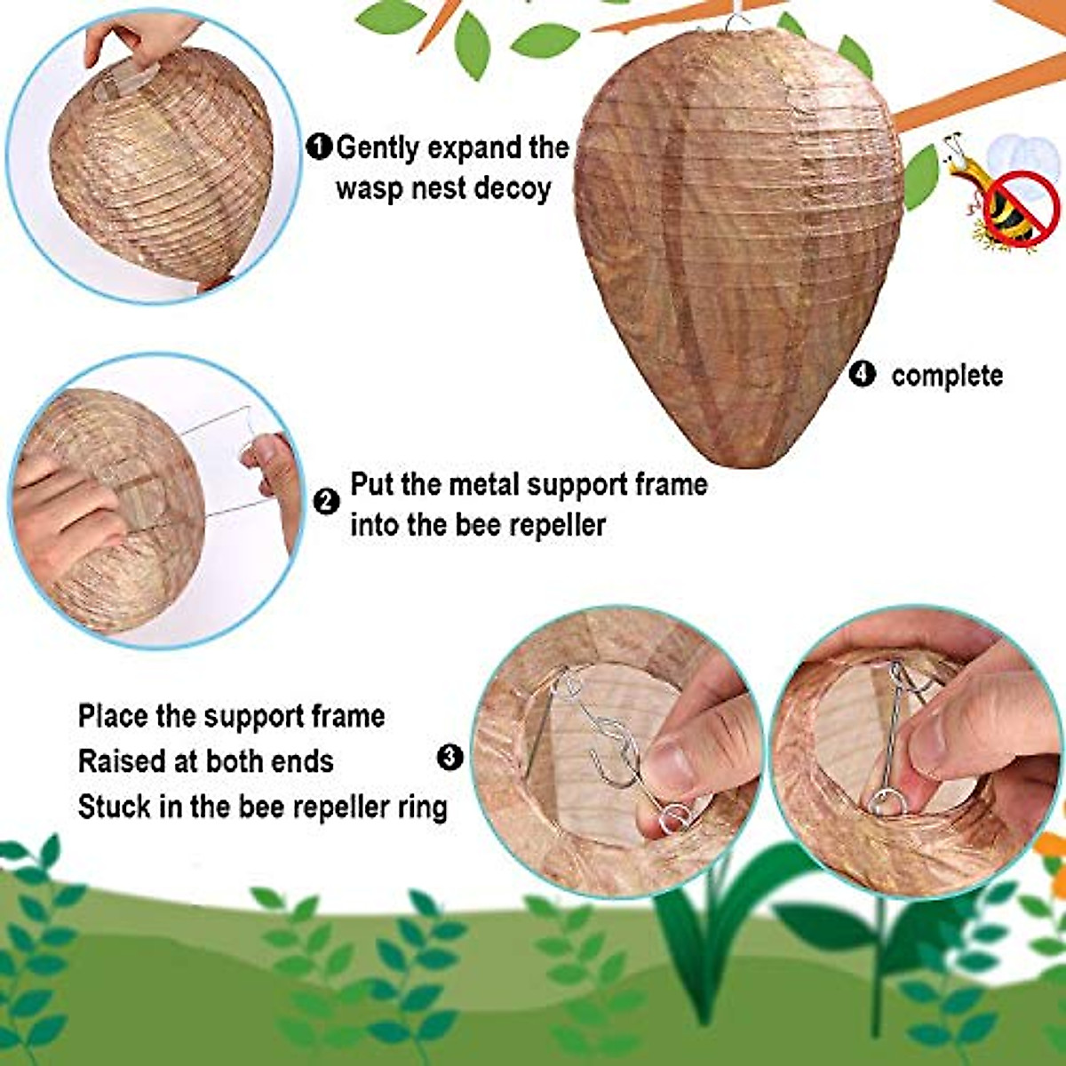 6 Pack Wasp Nest Decoy Safe Hanging Wasp Deterrent for Hornets Yellow Jackets