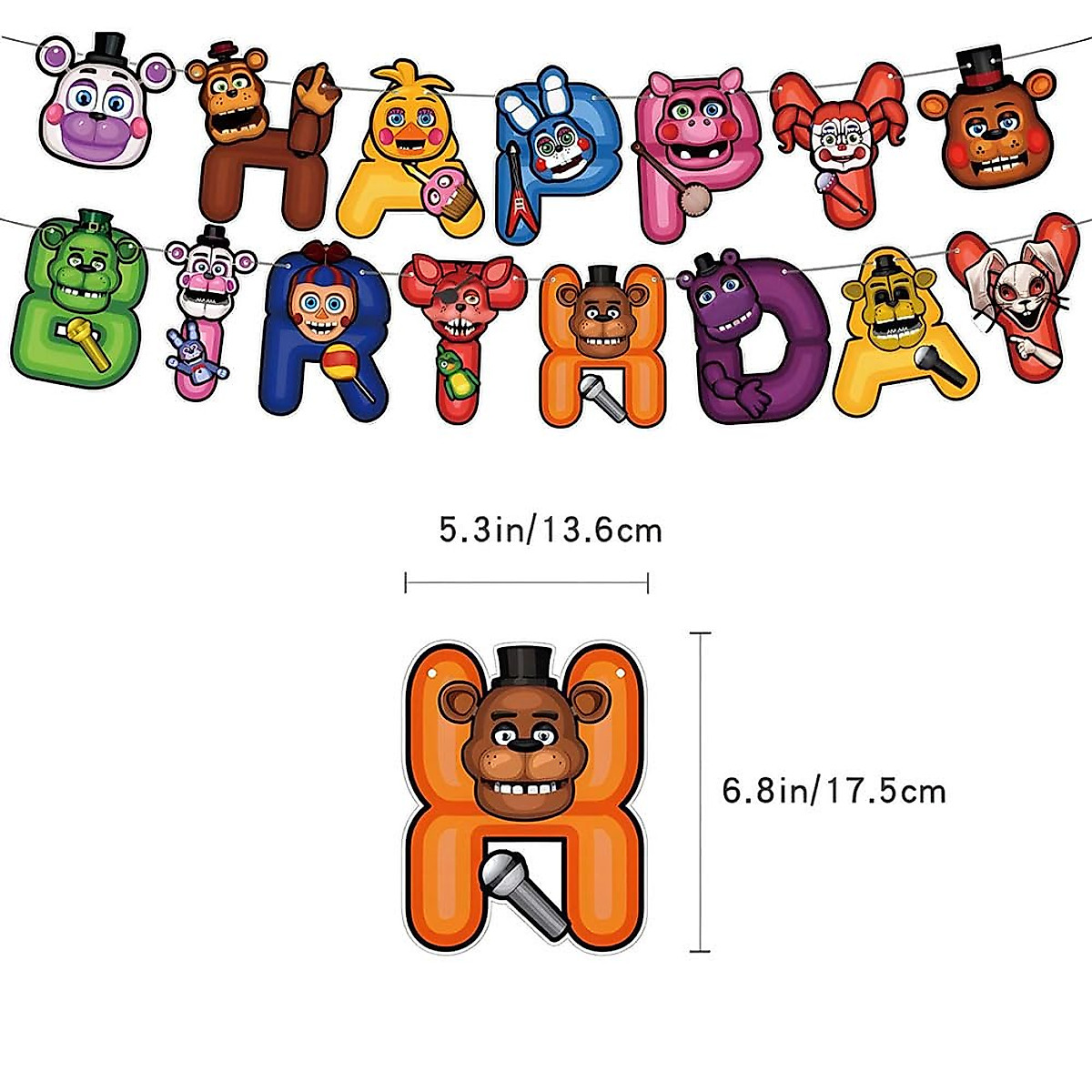 Party Supplies Decorations Five Nights Freddy, 1 Birthday Banners, 1 Tablecover，25 Cake Decorations, 16 Balloons , children Birthday Party Favors