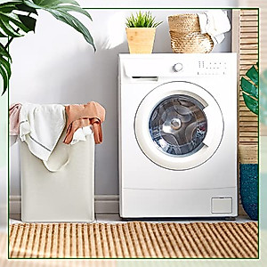 2 Pcs 60L Slim Laundry Hamper with Lid Narrow Laundry Basket with Handle Collapsible Thin Dirty Clothes Basket Bag Portable Skinny Hamper Organizer Storage Bins, 25.6 Inches, Beige