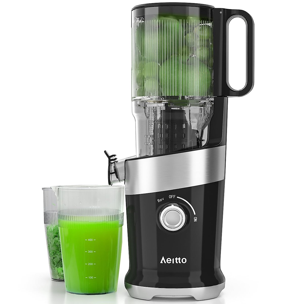 Cold Press Juicer, Aeitto Juicer Machines with 4.9" Wide Mouth, Slow Juicer for Whole Fruits & Vegetables, Easy to Clean, Juice Extractor Self Feeding, Easy to Assemble
