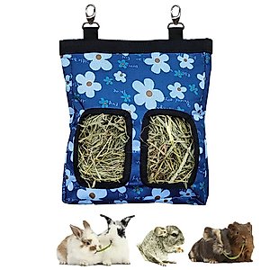 Guinea Pig Hay Feeder, Hanging Rabbit Hay Feeder Bag for Guinea Pigs Bunnies Chinchillas. Blueflower