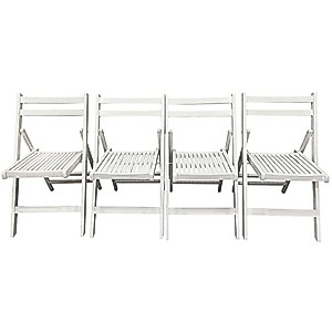 Set of 4 Folding Wood Chairs Slatted Wooden Slatted Seat for Indoor & Outdoor Dining Room Kitchen Balcony Wedding Occasion Events - White Wood