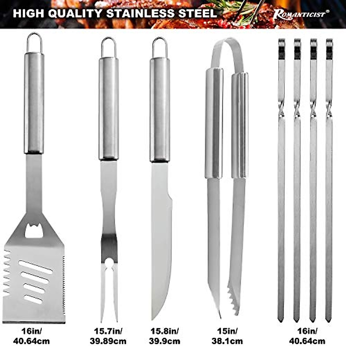 Romanticist 26PCS Barbecue Tool Set with Storage Bag - Portable Grill Tool Kit - Professional BBQ Set for Outdoor Cooking and Camping Grill Accessories Sets