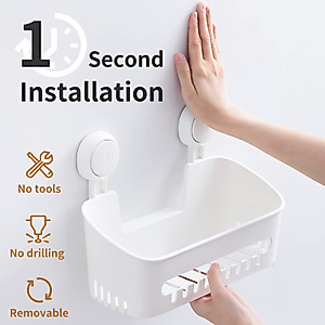 Namzi Shower Caddy Suction Cup Shower Shelf Suction Shower Basket Removable Powerful Shower Organizer Max Hold 22lbs Suction Bathroom Caddy Waterproof Shower Storage - White