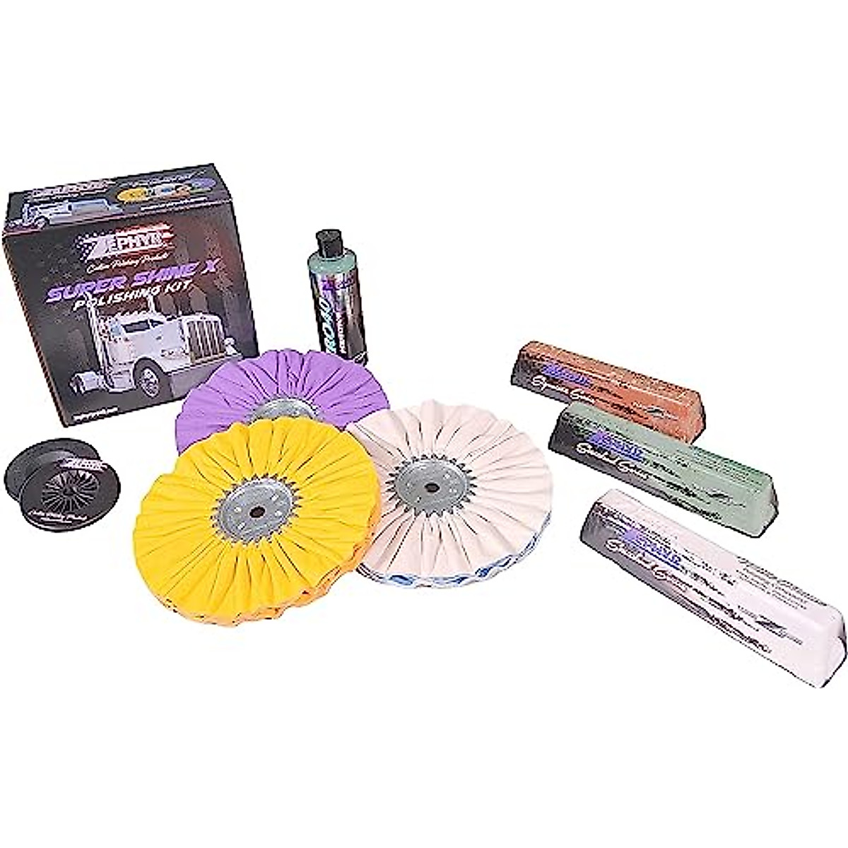 ZEPHYR CUSTOM POLISHING PRODUCTS Super Shine X Aluminum Polishing Kit with Buffing Pads and Polishing Compound, for Big Rigs, Pontoons, and Aluminum Wheels