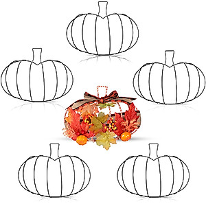 Hotop Autumn Pumpkin Shaped Metal Wreath Form Thanksgiving Wire Floral Wreath Frame Halloween 3D Pumpkin Wreath for Indoor Outdoor Garden Porch Home Kitchen Farmhouse DIY Craft Decorations(5 Pieces)