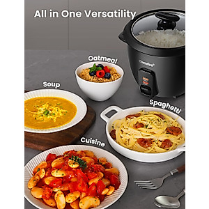 COMFEE' Rice Cooker, 6-Cup Cooked/3-Cup Uncooked, Removable Non-Stick Bowl, for Soups, Stews, Grains&Oatmeal, One Touch, Black