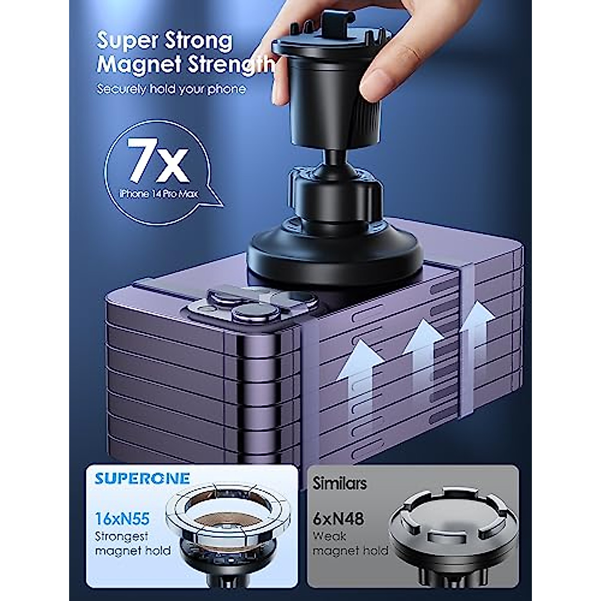 SUPERONE for MagSafe Car Mount Charger, MagSafe Wireless Car Charger 15W Fast Charging Magnetic Phone Holder [2024 Upgraded Strongest Magnet] Only for iPhone 15 14 13 12 Pro Max Plus Mini MagSafe Case