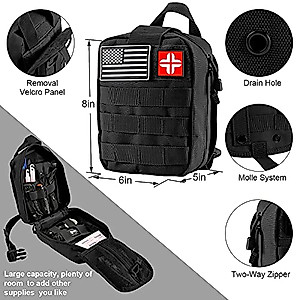 Survival Kit and First Aid Kit, 142Pcs Professional Survival Gear and Equipment with Molle Pouch, for Men Dad Husband Who Likes Camping Outdoor Adventure (Black)
