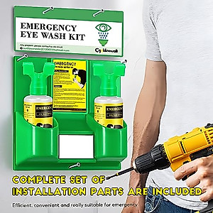 CGOLDENWALL Emergency Eye Wash Station Portable Wall Mounted Eyewash Station Double 500ml Empty Eyewash Replacement Bottle Eye Washing Kit for Personal Use, Without Eyewash Solution