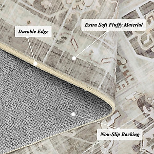 Pauwer Boho Area Rug 5x7, Large Washable Area Rugs for Living Room, Soft Vintage Bedroom Rug Carpet, Farmhouse Non Slip Low-Pile Throw Area Rugs for Dining Room Entryway Dorm, Natural Brown Sage