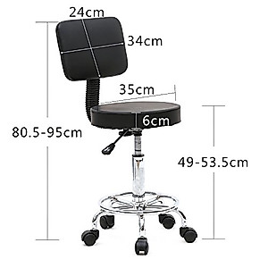 SoSo-BanTian1989 Hydraulic Swivel Salon Stool, Tattoo Massage Facial Spa Chair Footrest Stool with Backrest/Wheels, Height Adjustable, PU Leather Cushion (Black+Silver)